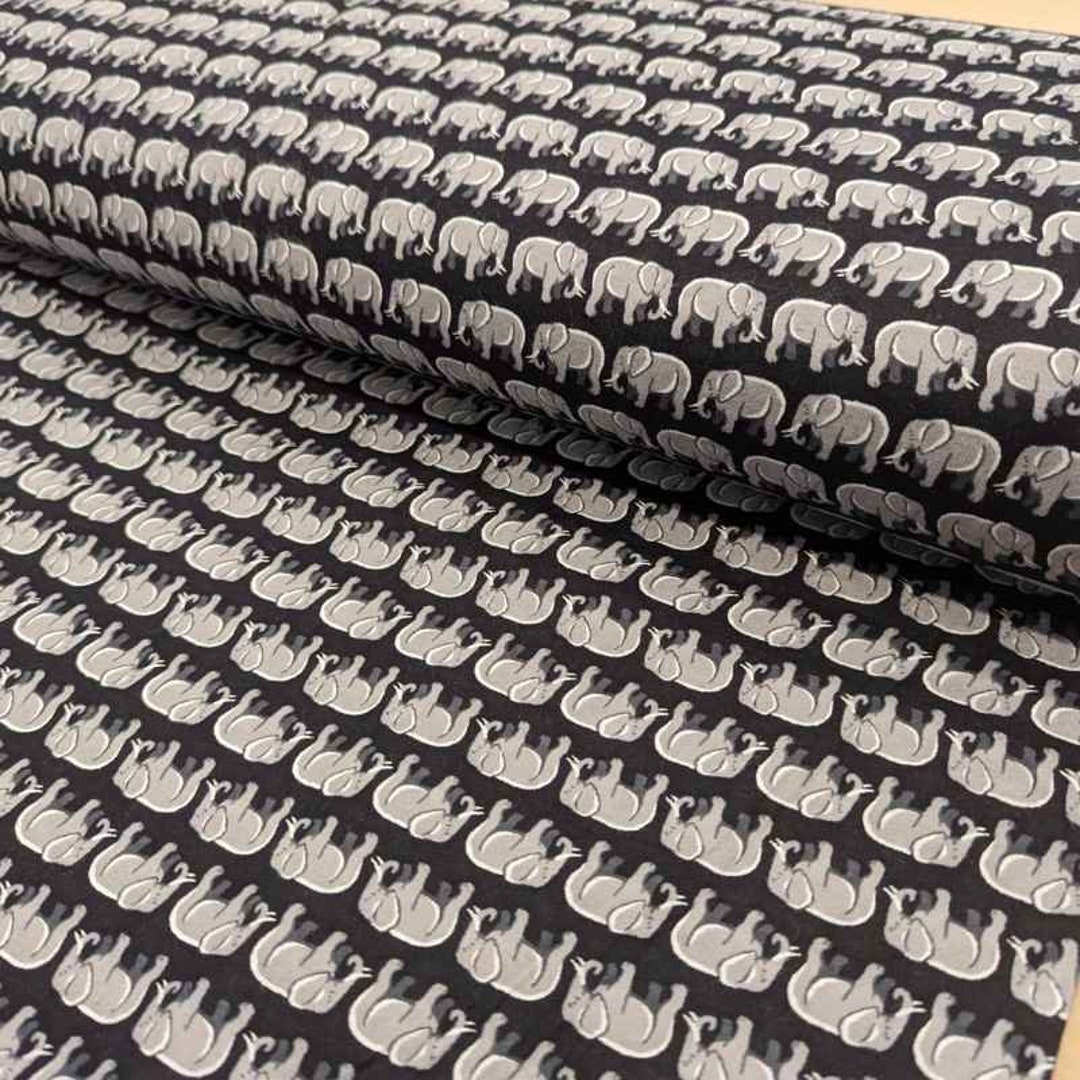 Grey Elephant FLANNEL on Light Black Flannel Fabric by the Yard - Etsy