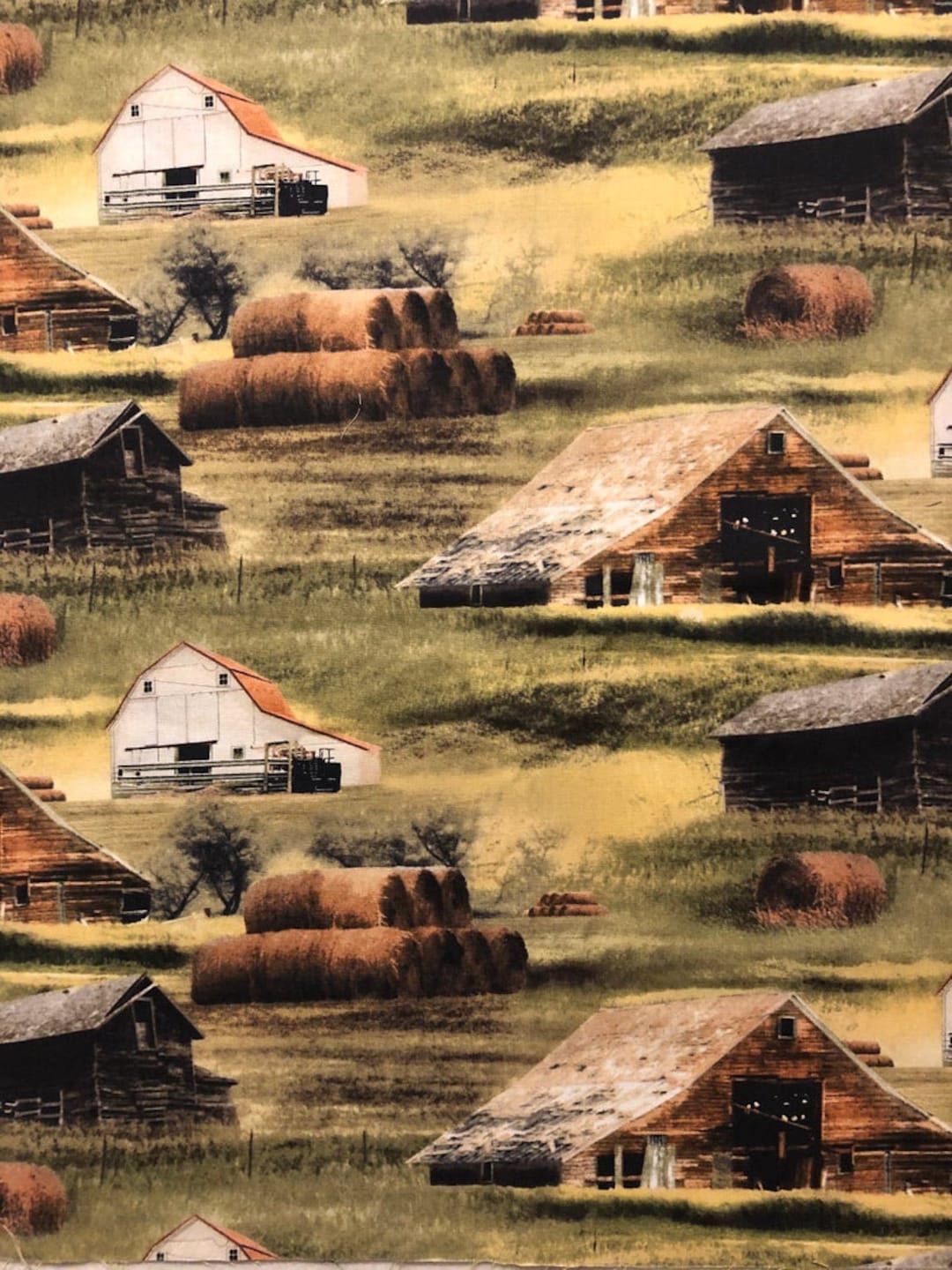 Scenic Farm Fabric: Greener Pastures Cotton Print by Jennifer Pugh - Etsy