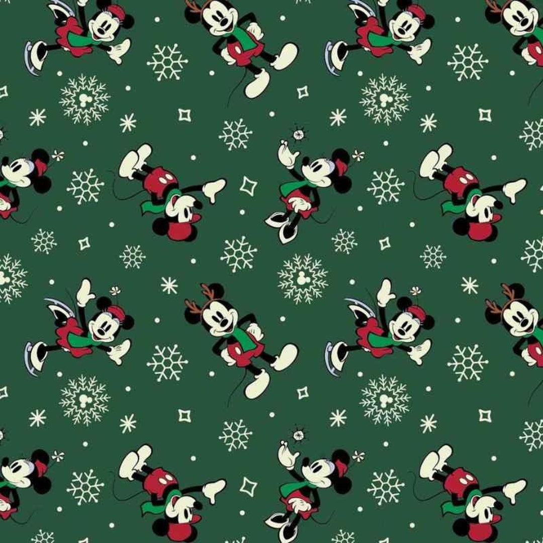 Disney Festive Mickey Mouse Fabric in Green, Camelot Fabrics ...