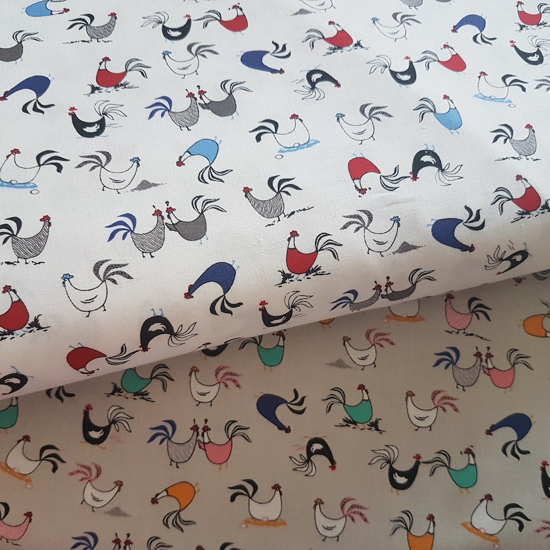 Chicken Fabric by the Yard, Chickens on White or Grey, Quilting Cotton ...