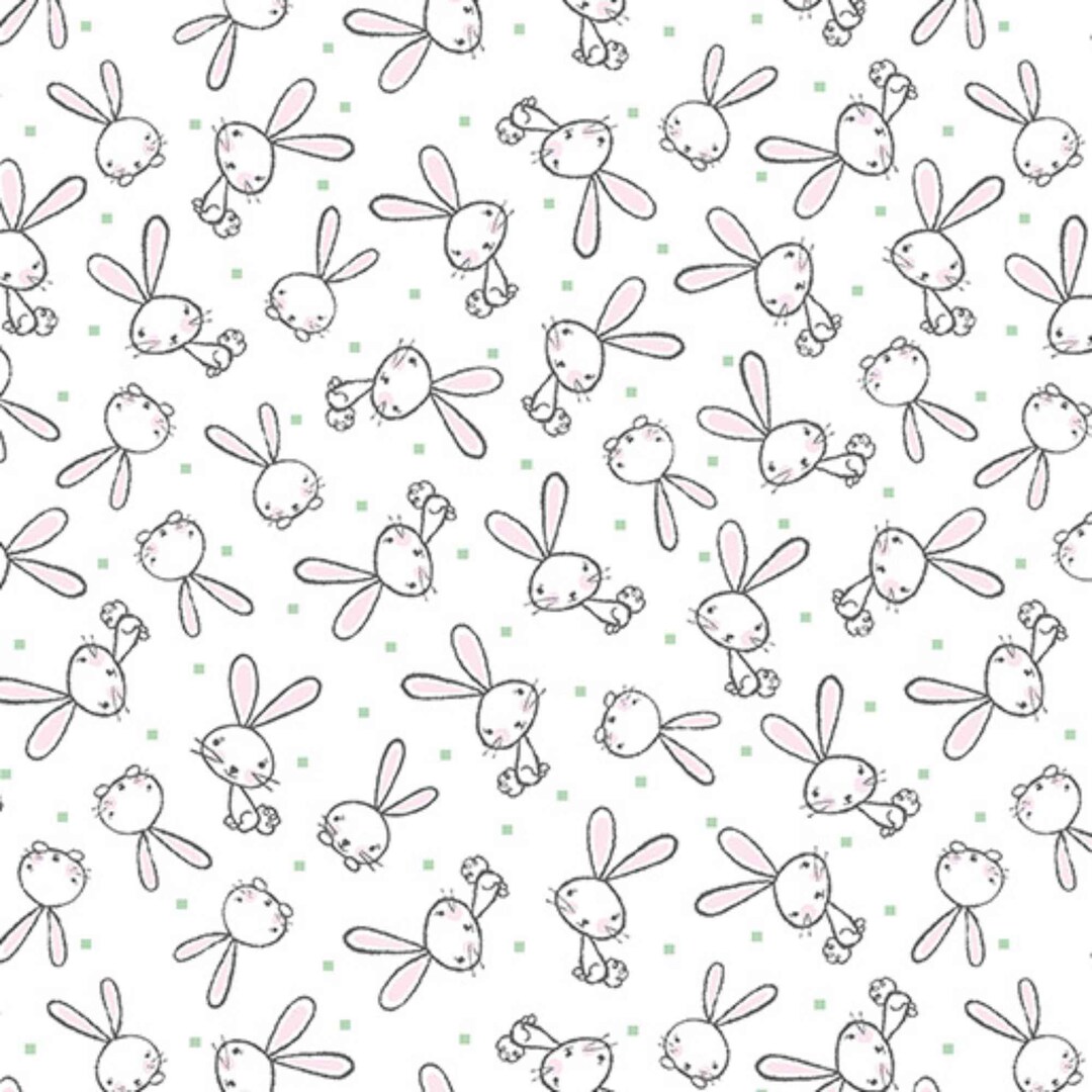 White Bunny Love Cotton Flannel – 44" Wide – Doodle Baby Bunny Print by ...