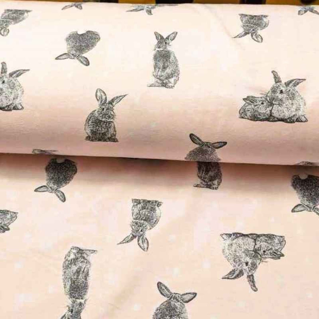 Grey Rabbit FLANNEL Fabric by the Yard With White Polka Dot on Pink - Etsy