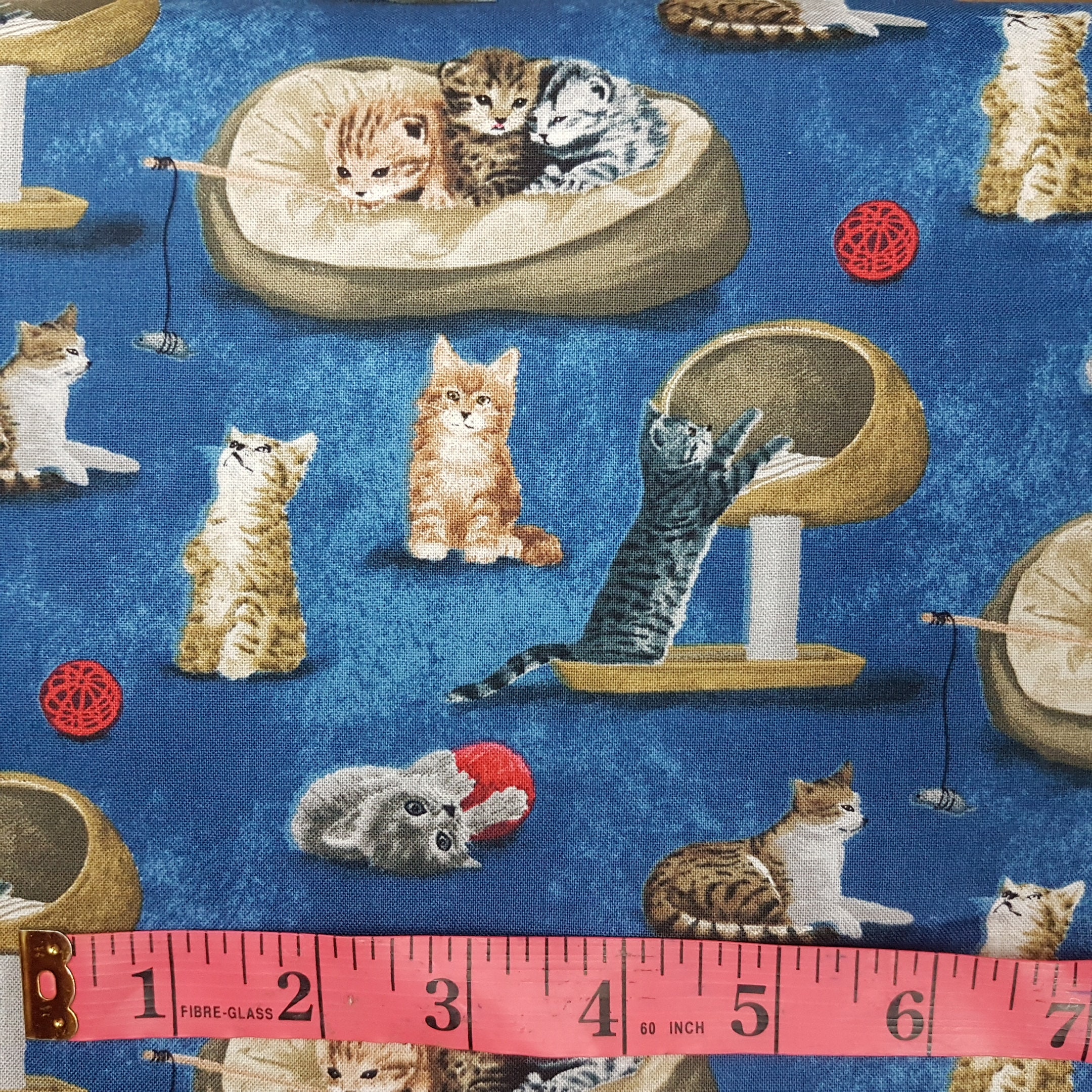 Cat Fabric Cat Lover Fabric in Brown Red and Navy 100% | Etsy