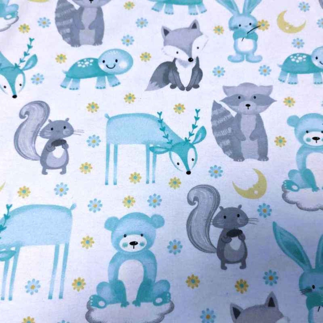 Nursery FLANNEL, Baby Animals Flannel, Magic Moon, Woodland Animals ...