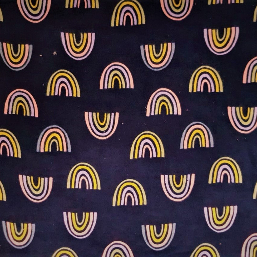 Rainbow Flannel Fabric, Its Going to Be Ok, Ça Va Bien Aller, Navy ...
