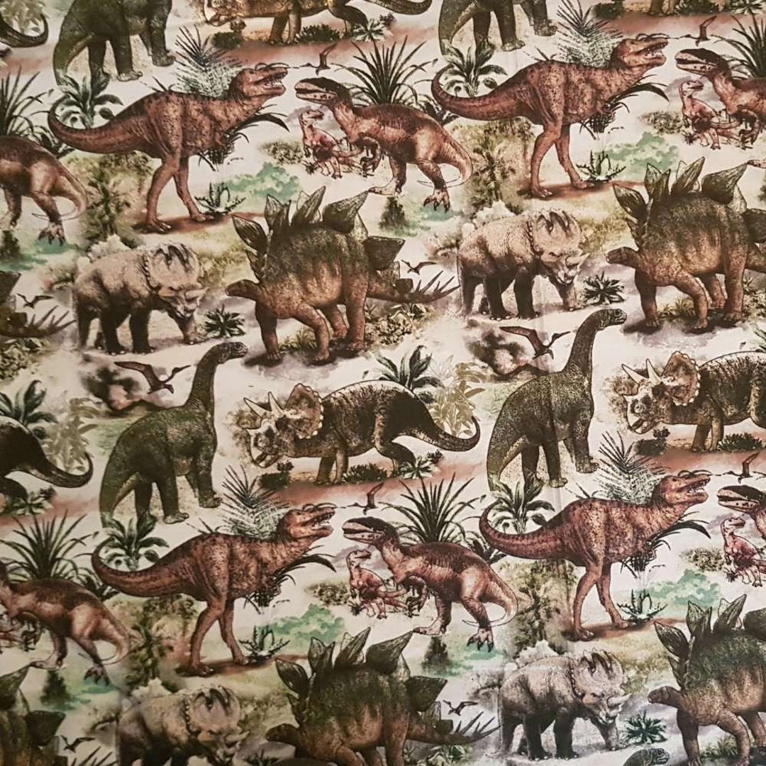 Dinosaur Flannel Fabric: Beige Toss Print, Quilting & Baby Projects - Etsy