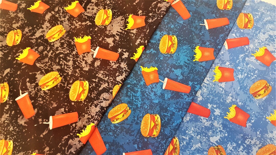 Hamburger Fabric, Fries Fabric, Fast Foods Fabric, Premium Cotton ...