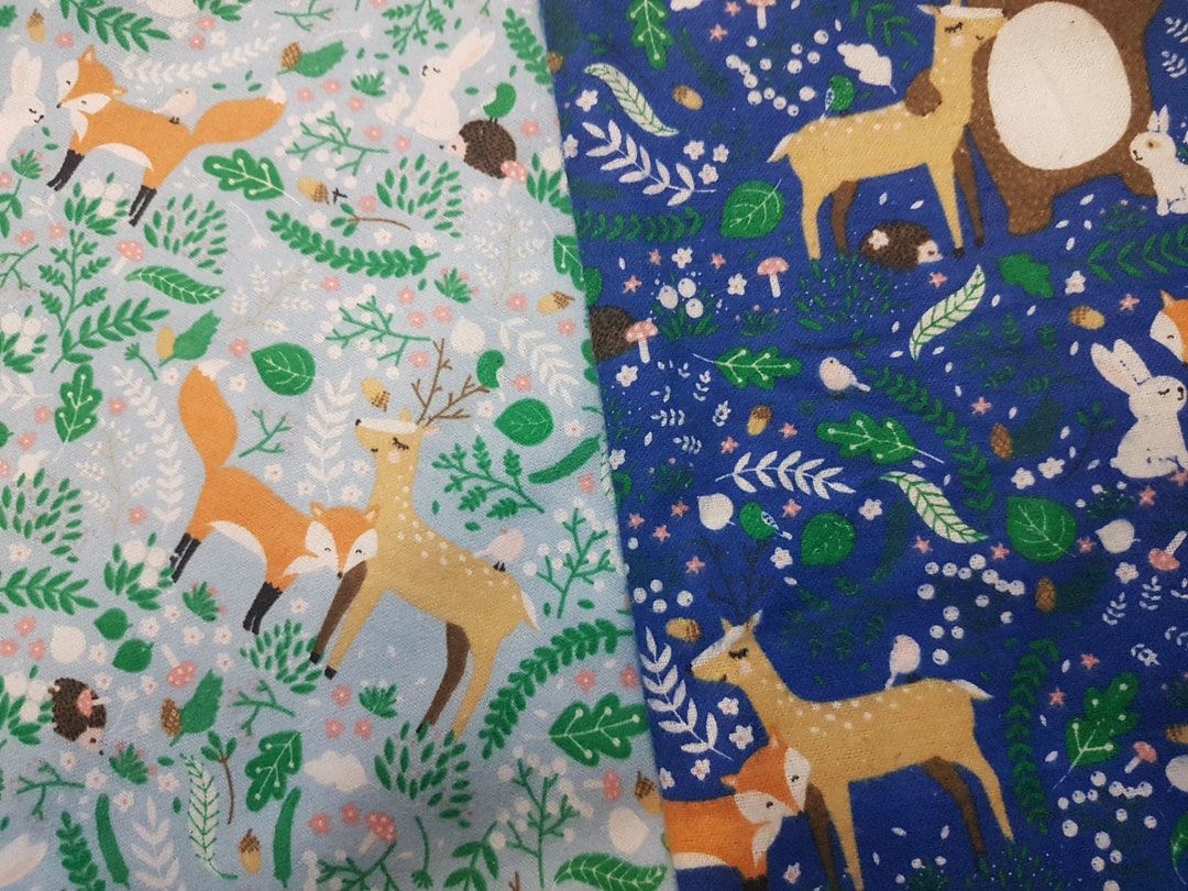 Woodland Forest Animals FLANNEL Bear, Deer, Fox, Hedgehog Rabbit ...