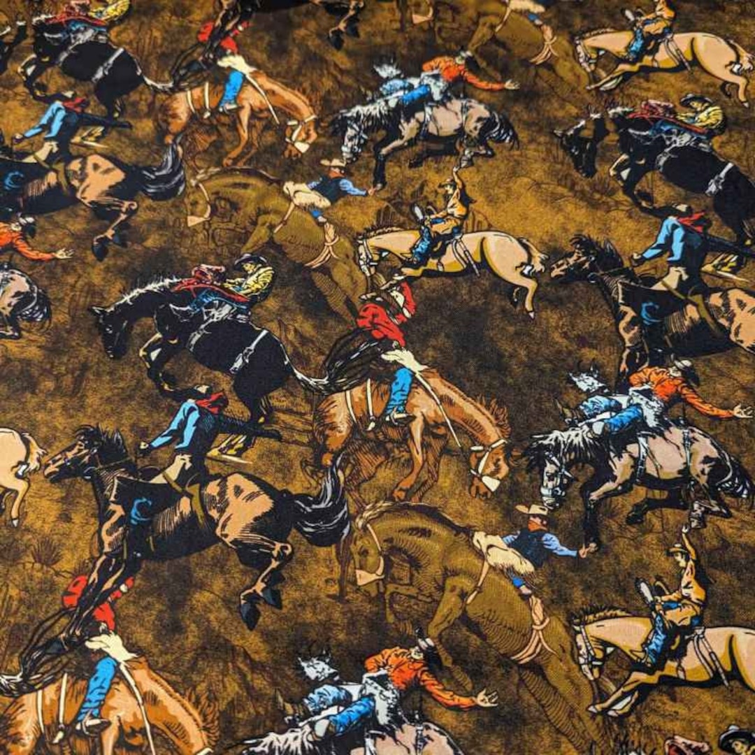 Cowboy Fabric, Rodeo Cowboy Fabric on Brown, 100% Premium Cotton - Etsy