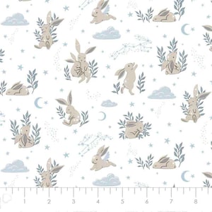 Bunny Rabbit FLANNEL in White, Fabric by the Yard, Bunny Dreams ...