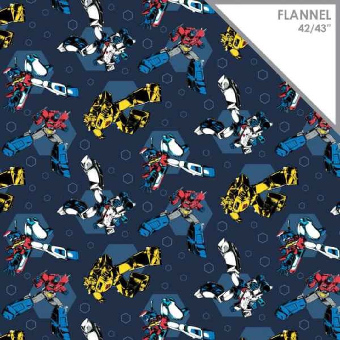 Transformer FLANNEL Robots Navy Blue, Kids Boys Cotton Flannel Fabric ...