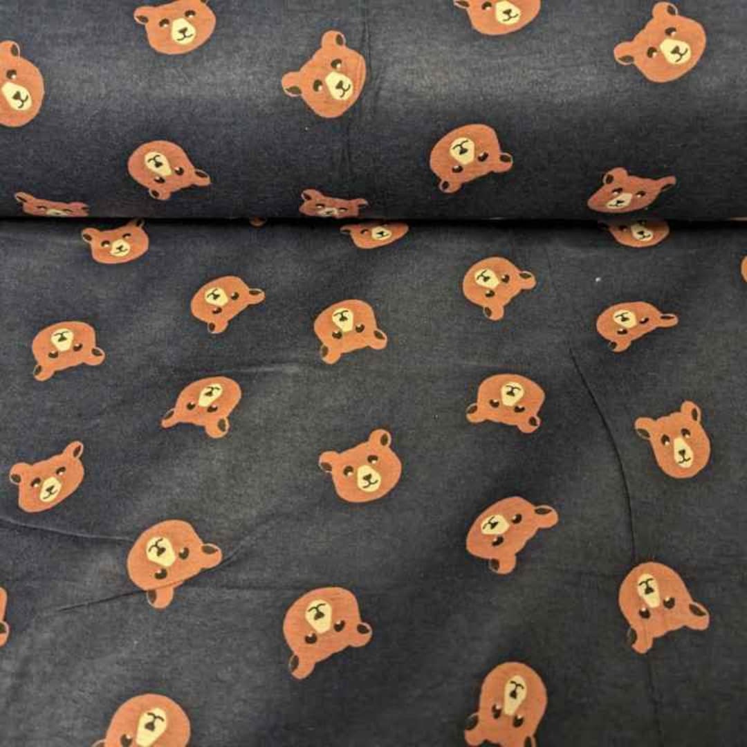 Toss Bear FLANNEL Fabric by the Yard, Toss Bear Head Flannel in Dark ...