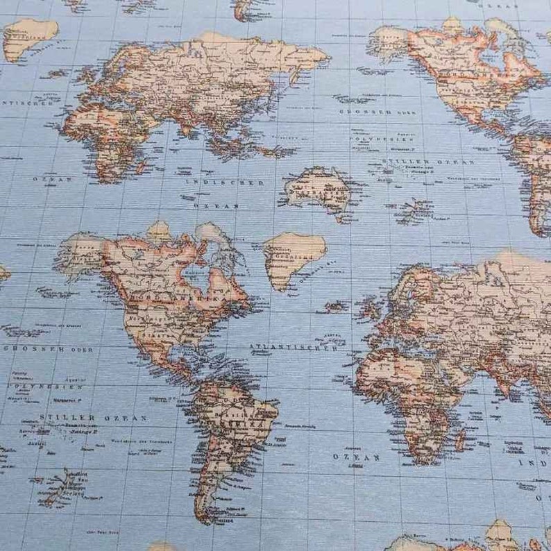 Vintage World Map Fabric: Cotton Canvas, Travel Theme - Etsy