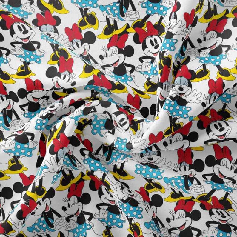 Minnie Mouse Cotton Fabric by the Yard Mickey and Friends - Etsy
