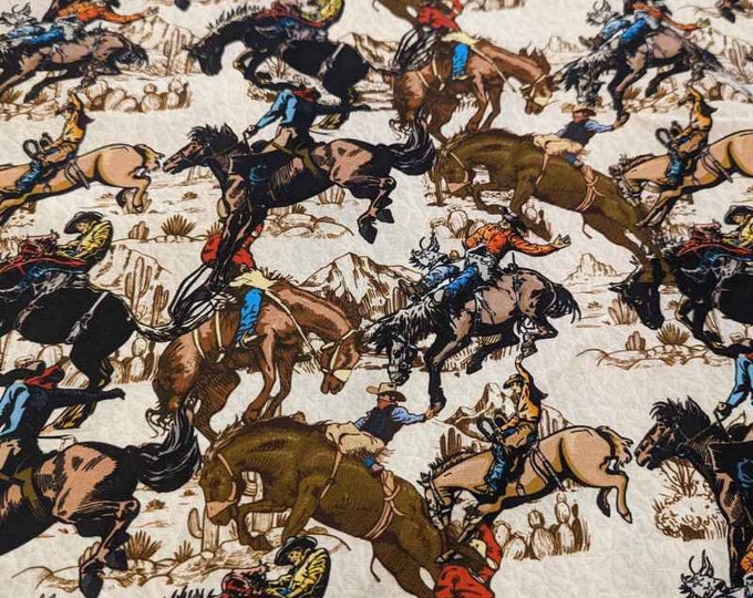 Cowboy Fabric, Rodeo Cowboy Fabric on Cream, 100% Premium Cotton - Etsy