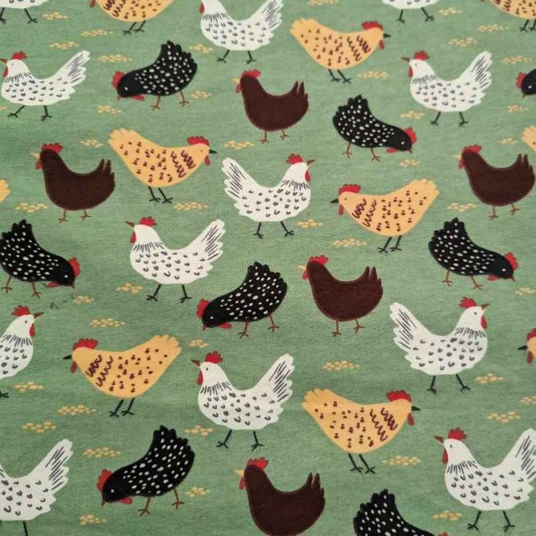 Black and White Chickens on Green, Flannel Fabric by the Yard - Etsy