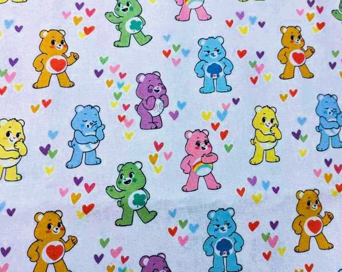 Multi Colored Care Bears Fabric by the Yard, Packed Bears & Hearts by ...