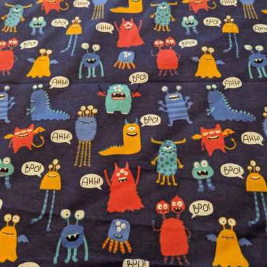 Boo Monster FLANNEL Fabric on Navy Flannel Fabric by the Yard - Etsy