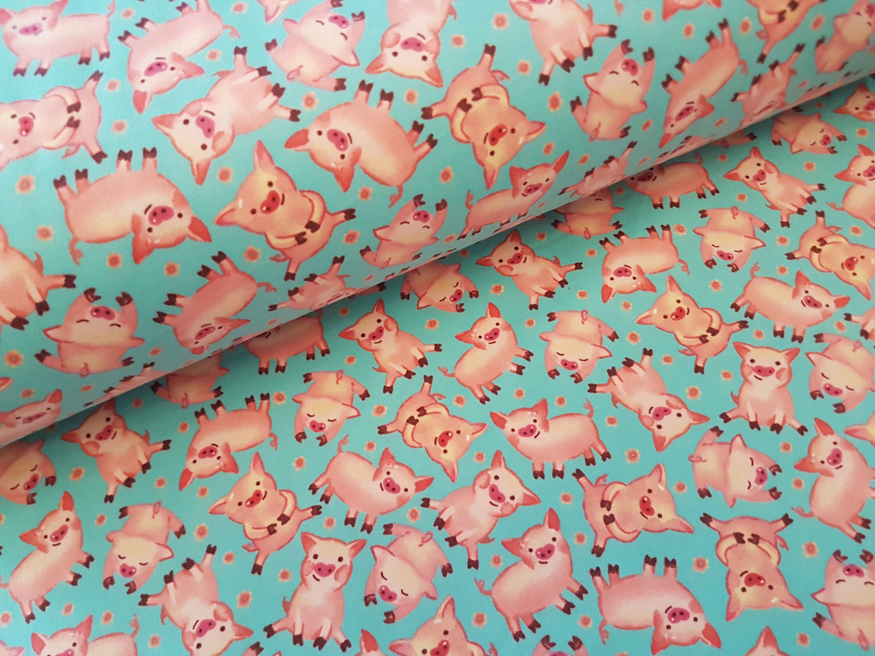 Pink Pig Flannel Fabric: Teal Cotton Material by the Yard - Etsy
