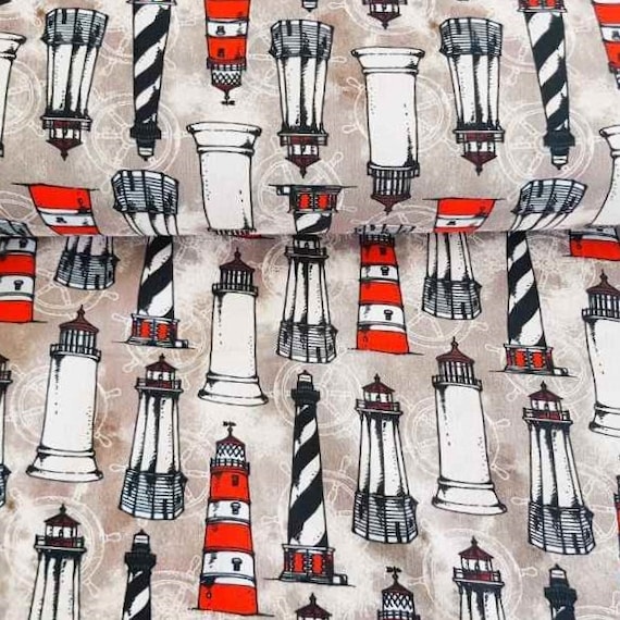 Lighthouse Fabric Multi Lighthouse Fabric 100% Premium - Etsy