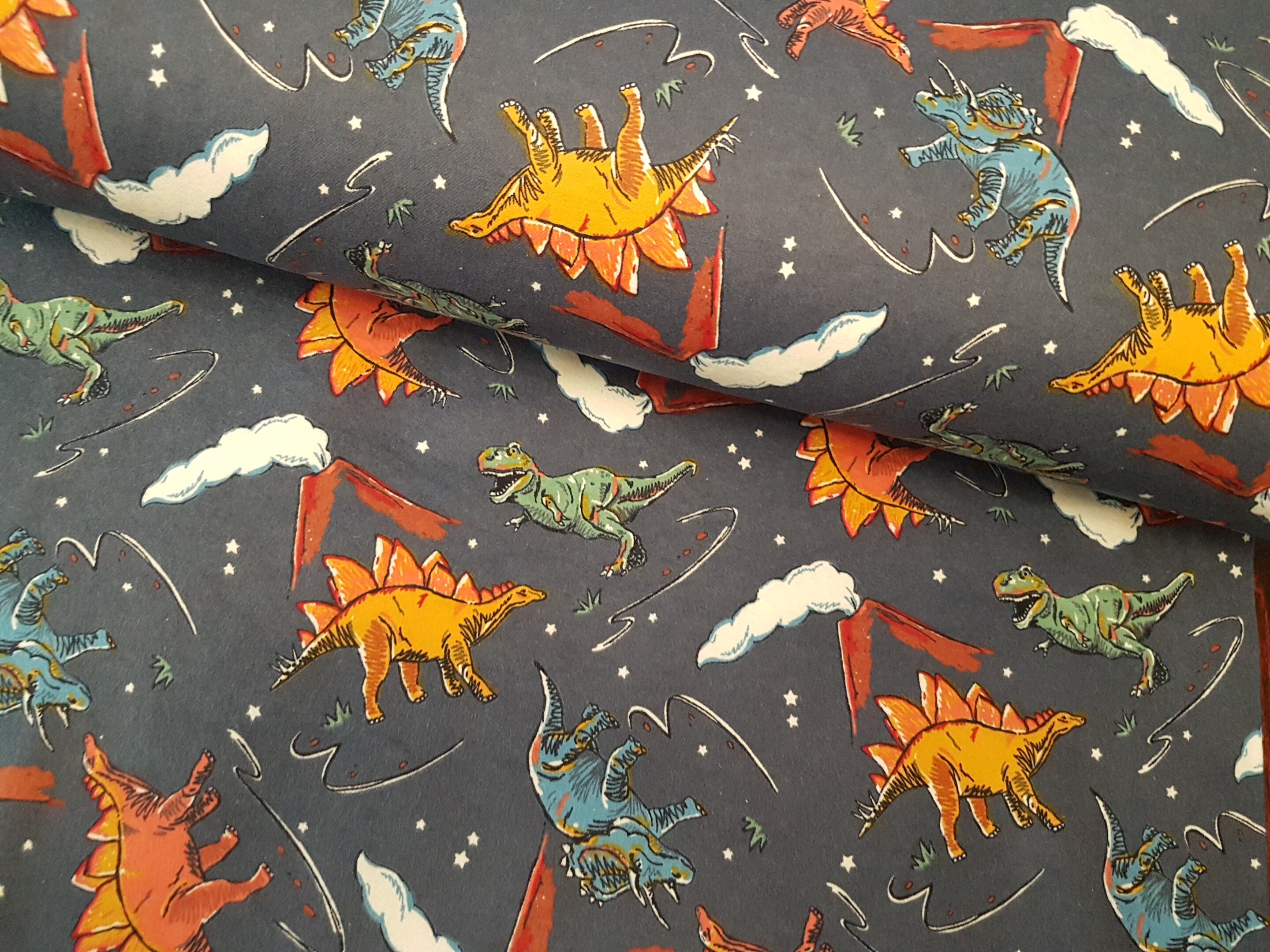 Dinosaur Flannel Fabric: Volcano Toss Print on Grey, 44" Wide - Etsy