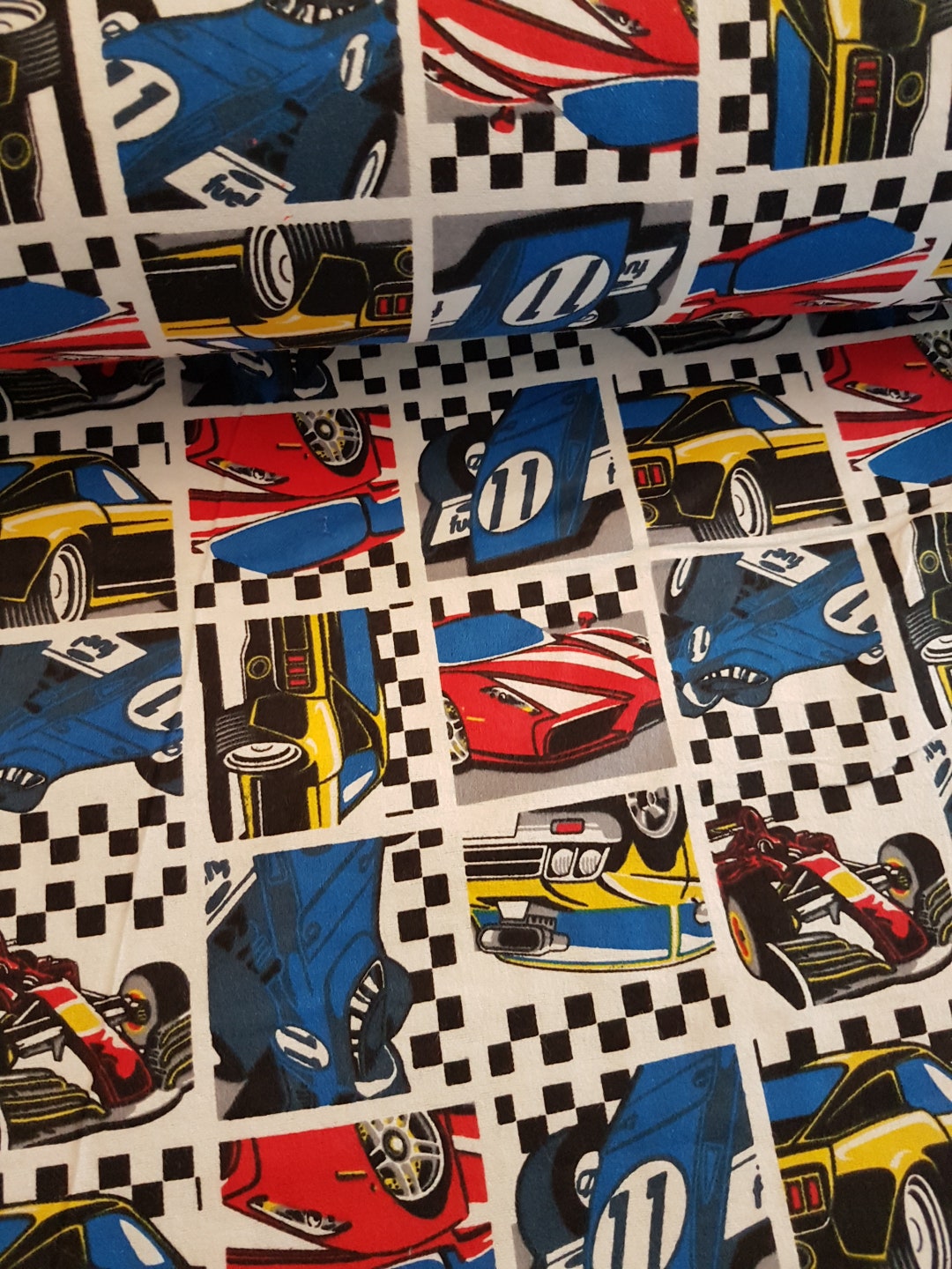 Race Car Fabric, FLANNEL Race Car Fabric, Race Car Block Flannel Fabric ...