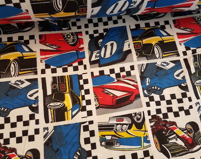 Race Car Fabric, FLANNEL Race Car Fabric, Race Car Block Flannel Fabric ...