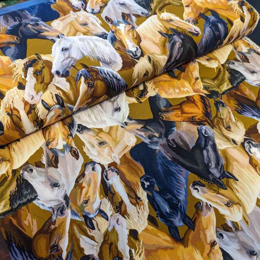 Horse Fabric by the Yard, Premium 100% Cotton Fabric, Digital Print ...
