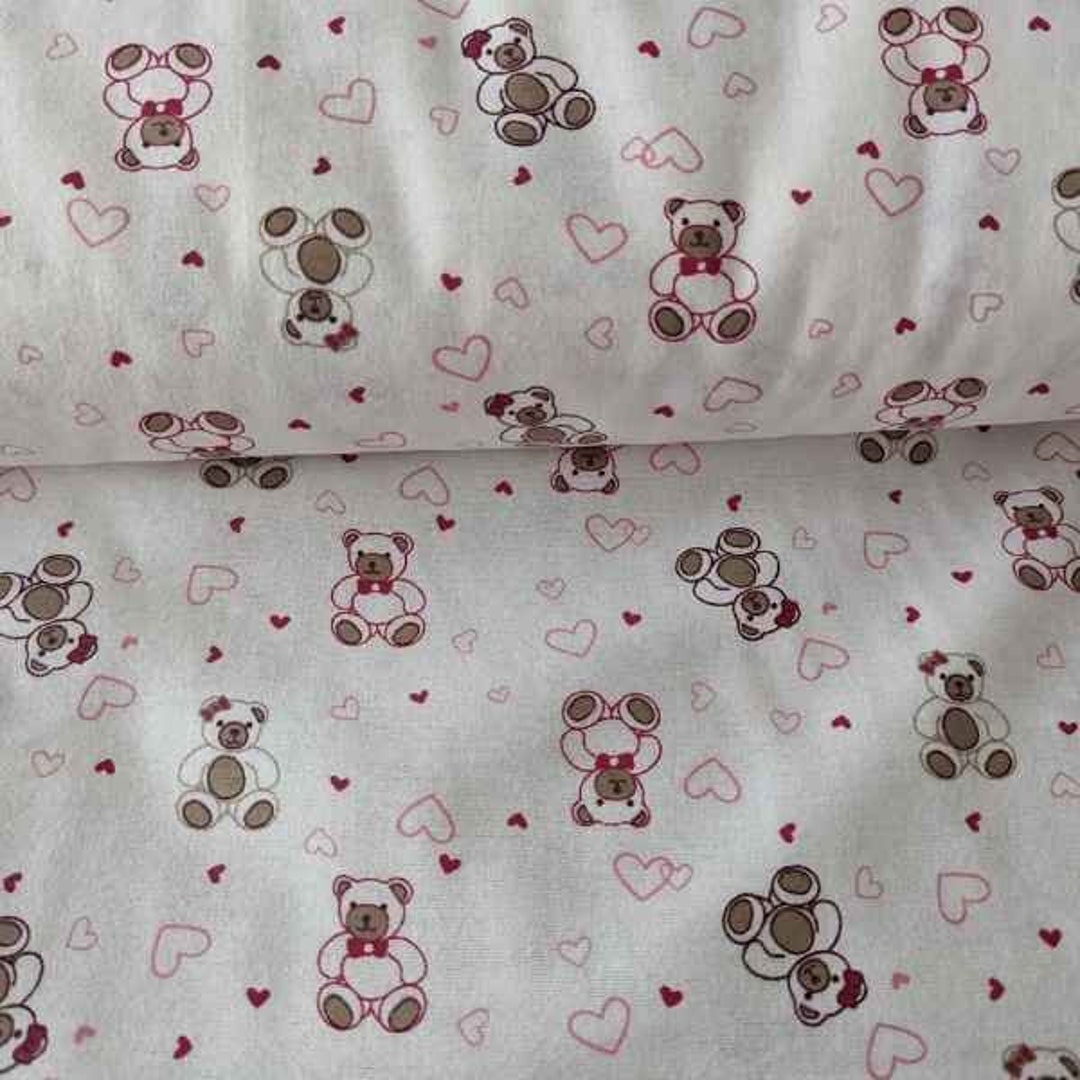 Hearts and Teddy Bear FLANNEL on Cream Flannel Fabric - Etsy
