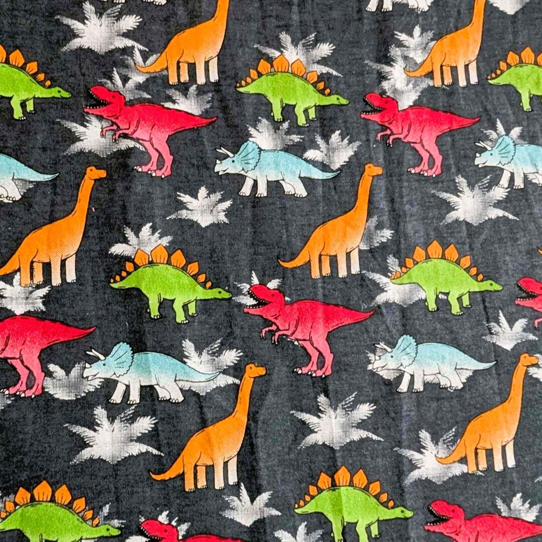 Dinosaur Cotton Flannel Fabric: Multicolor Dinos on Charcoal - Etsy