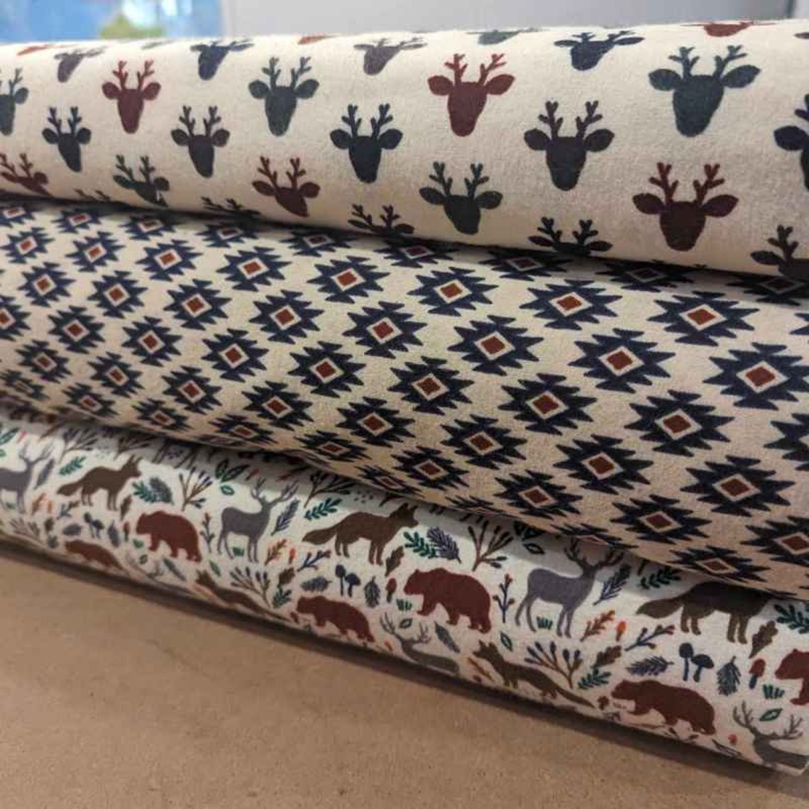 Aztec Inspired Geo Stamped FLANNEL on Cream Flannel Fabric by the Yard ...