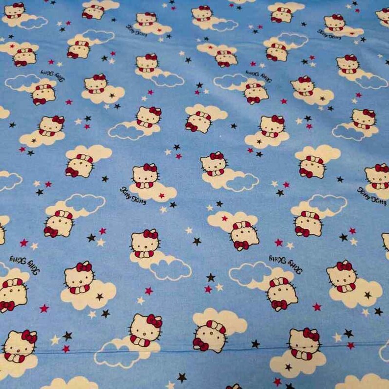 Kitty Cat Flannel Fabric: Clouds and Stars on Blue - by the Yard - Etsy