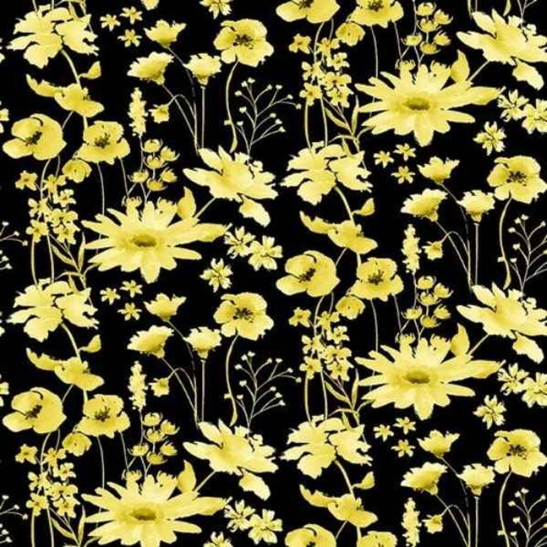 Black And Yellow Floral Fabric