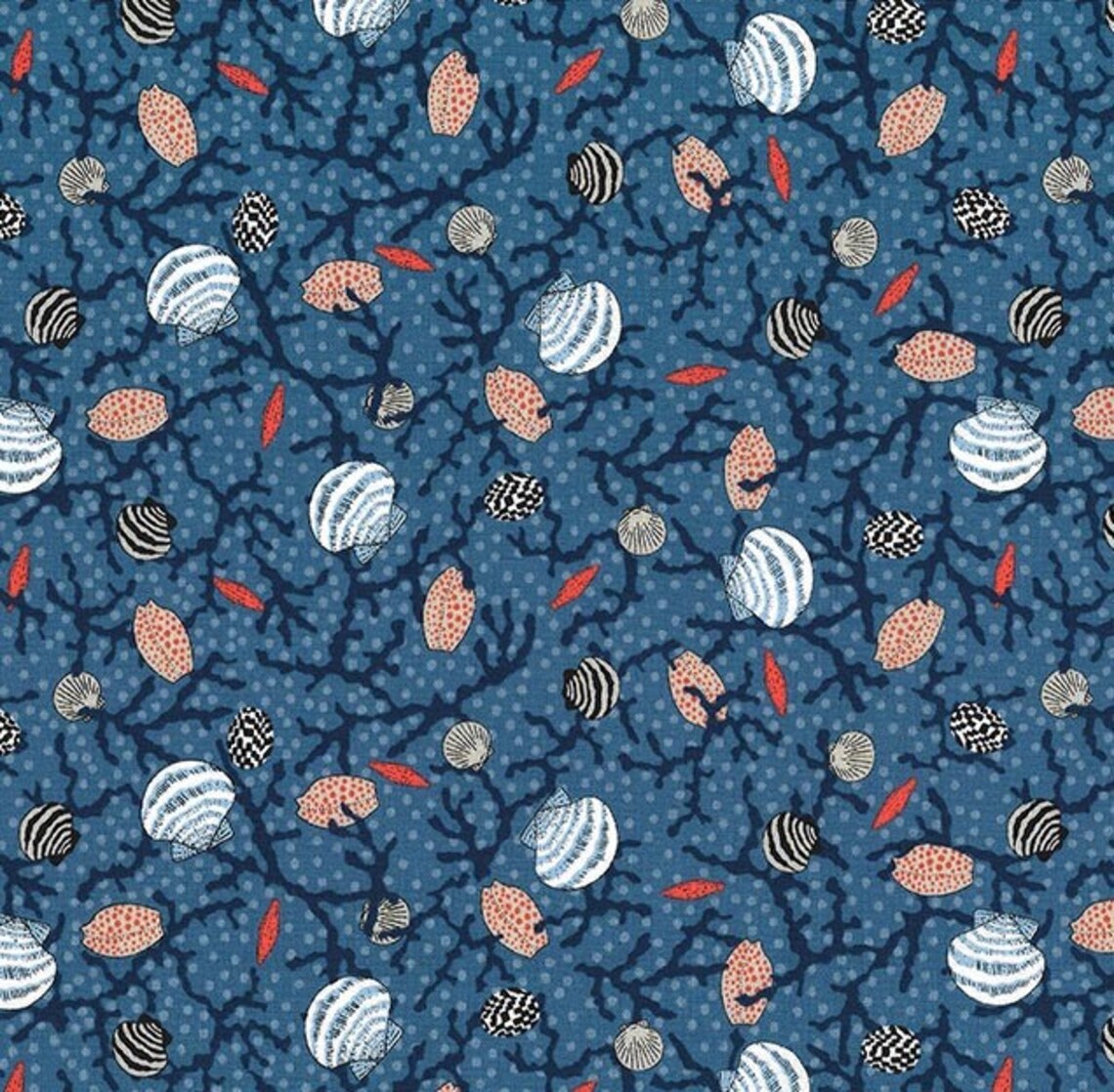 Undersea Fabric Clams Seashells Sea Dreams Coral Hiding Sage - Etsy