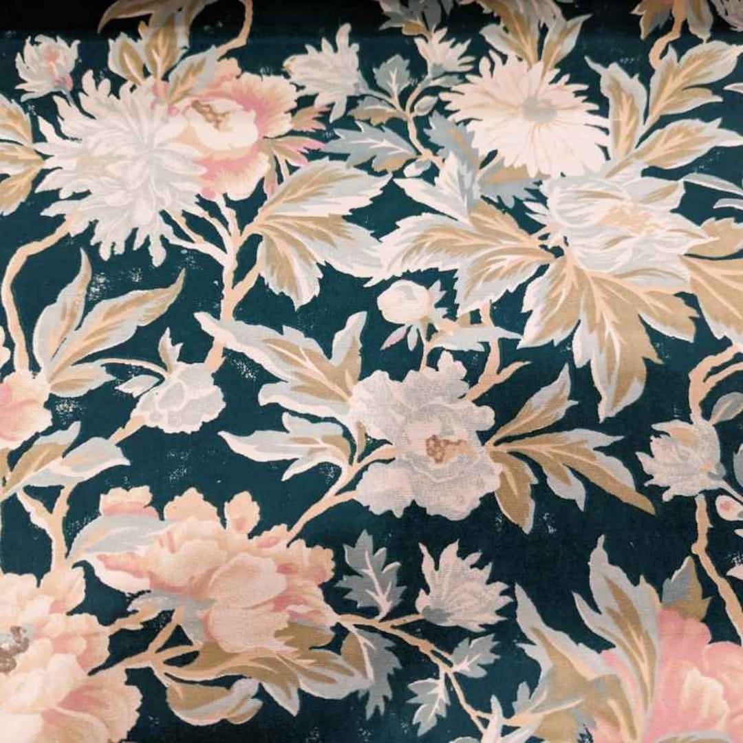 Floral FLANNEL, White Floral on Dark Green Flannel Fabric by the Yard ...