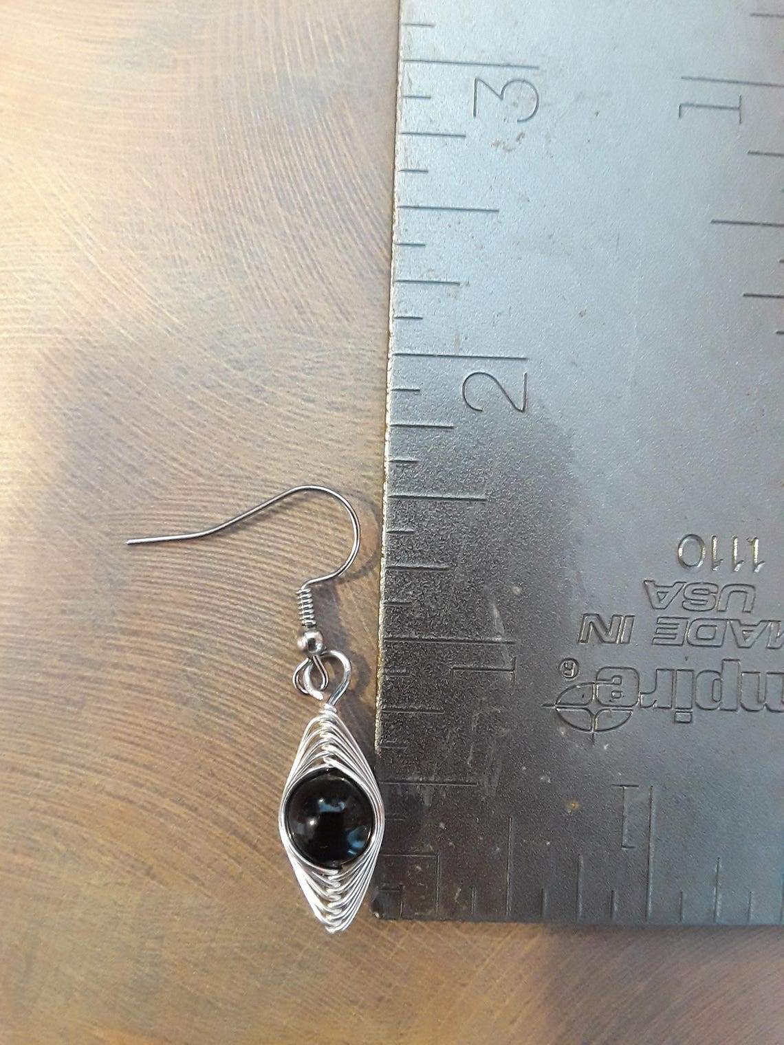 Black Glass Herringbone Wire Wrapped Earrings - Etsy
