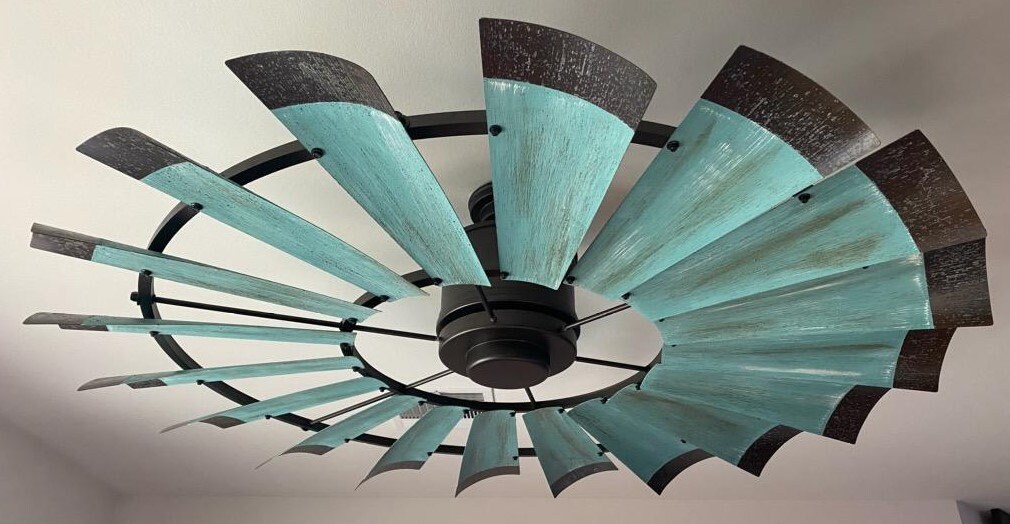 Weathered Texas Turquoise With Patina Bronze Tips Windmill Ceiling Fan ...