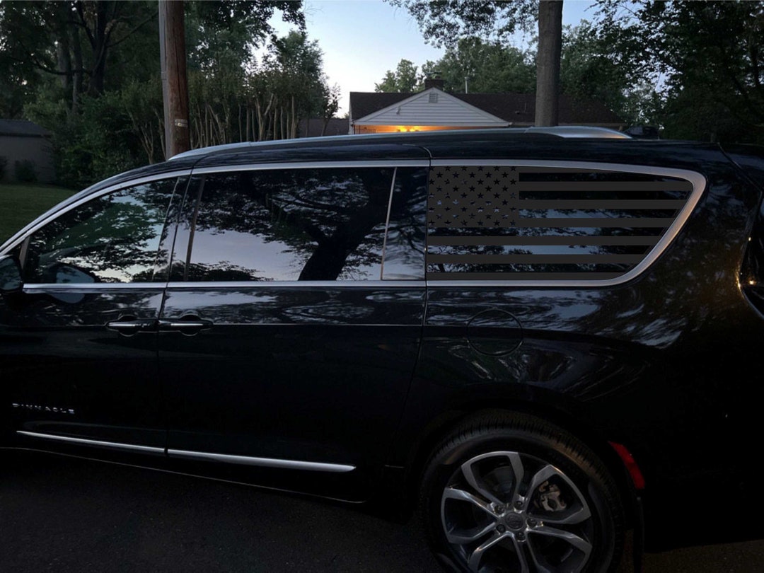 Pacifica American Flag Rear Window Decals Both Sides Flat Black CUT TO ...
