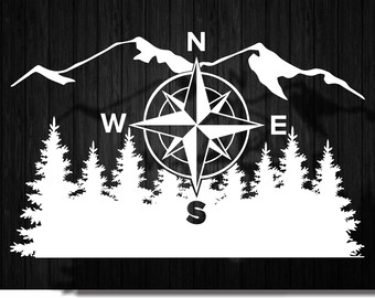 ALPINIST Compass Vinyl Decal Sticker, Compass Rose, Mountain Decal ...
