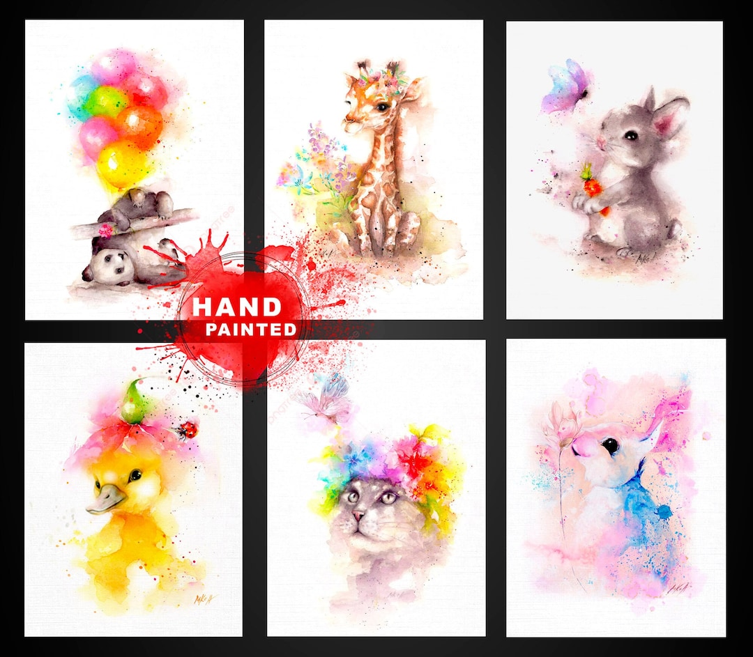 Hand Painted Watercolor Greeting Cards Animals, Birthday Cards Cute ...