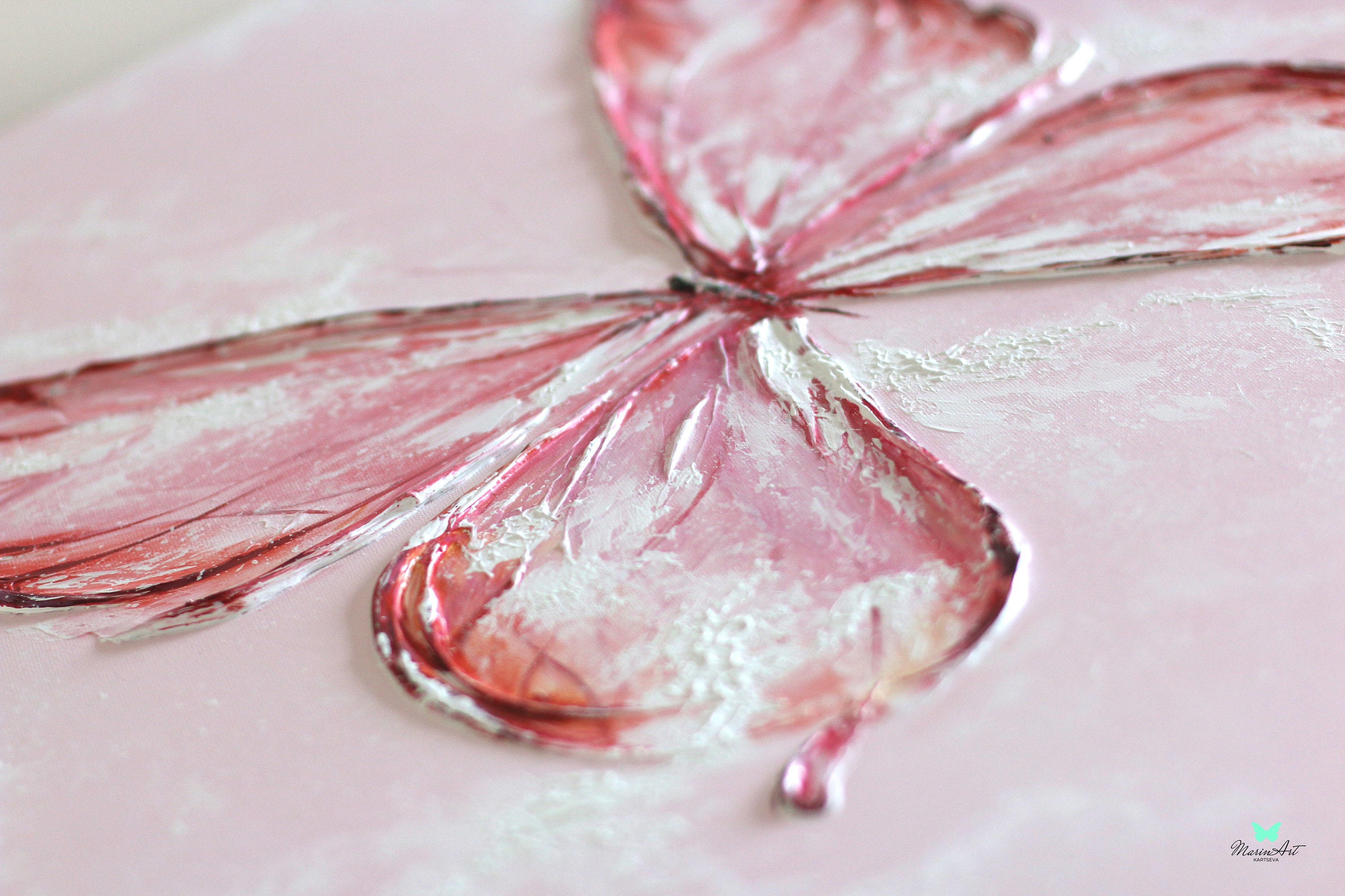 Texture Pink Butterfly Painting , Custom Butterfly Art, Nursery Wall ...