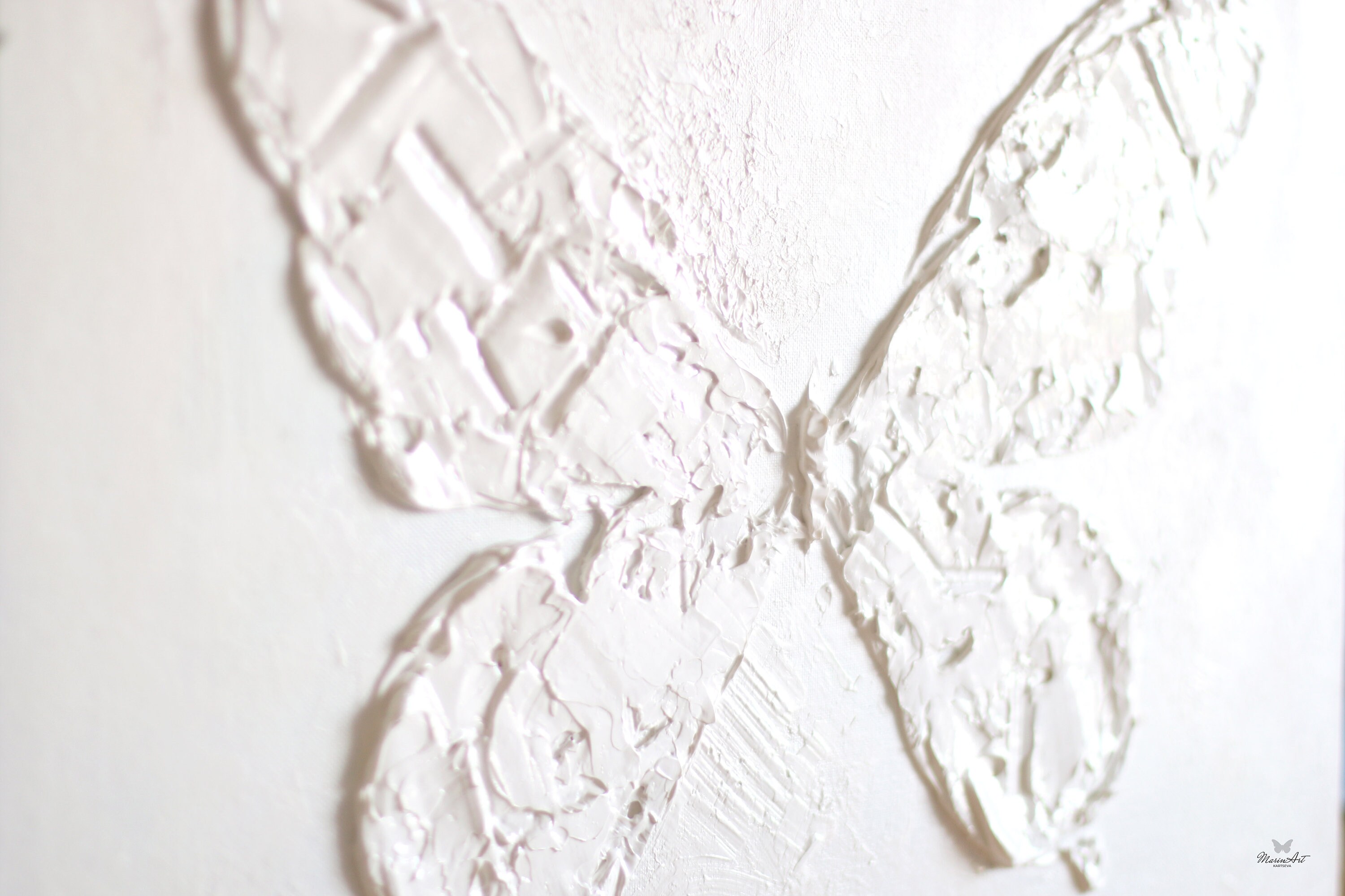 Textured Butterfly Artwork, White Butterfly Acrylic Painting, Modern ...