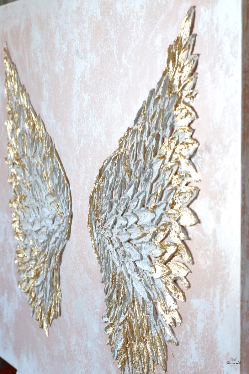 Texture Gold Leaves Wings Artwork , Wings Painting for Interior ...