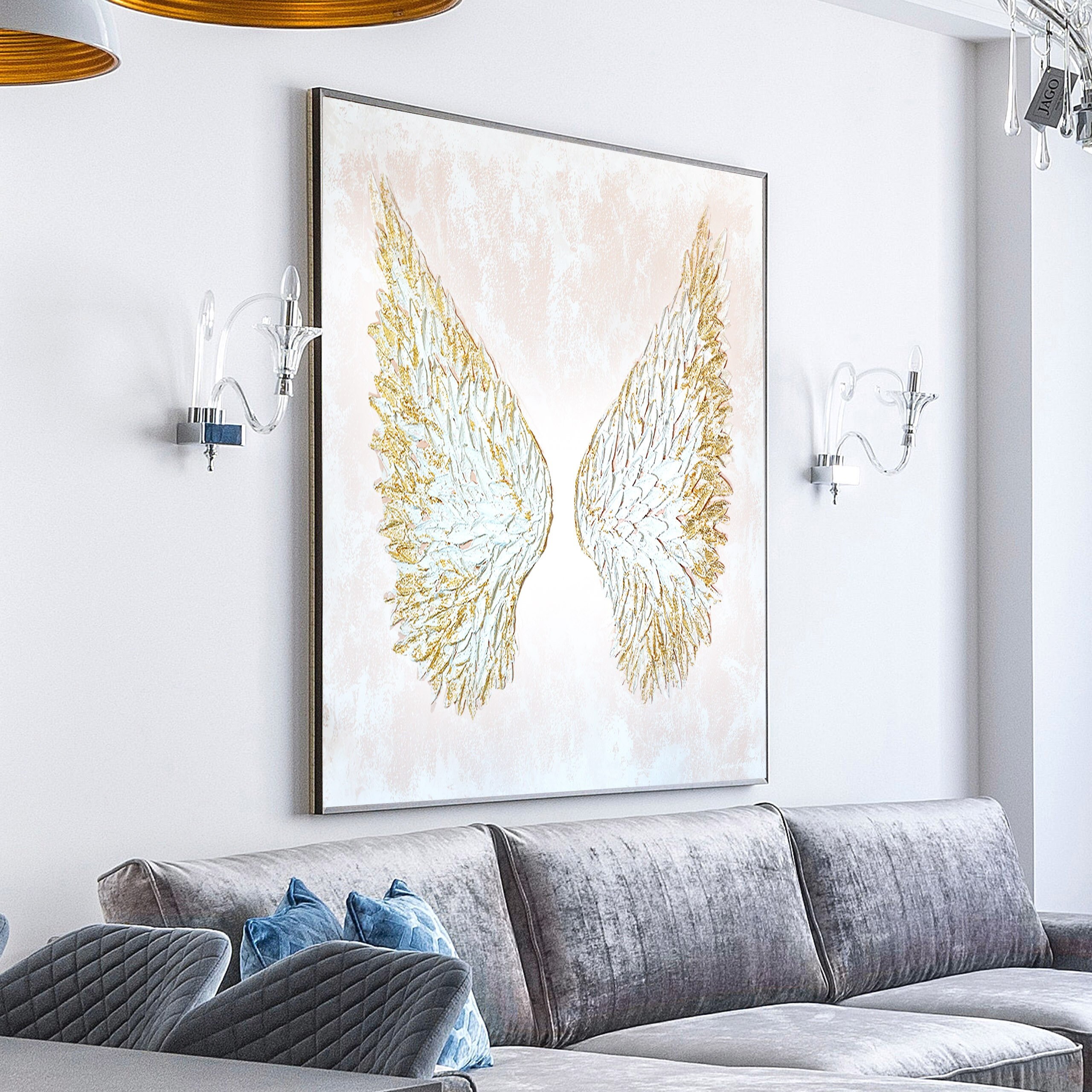 Texture Gold Leaves Wings Artwork , Wings Painting for Interior ...