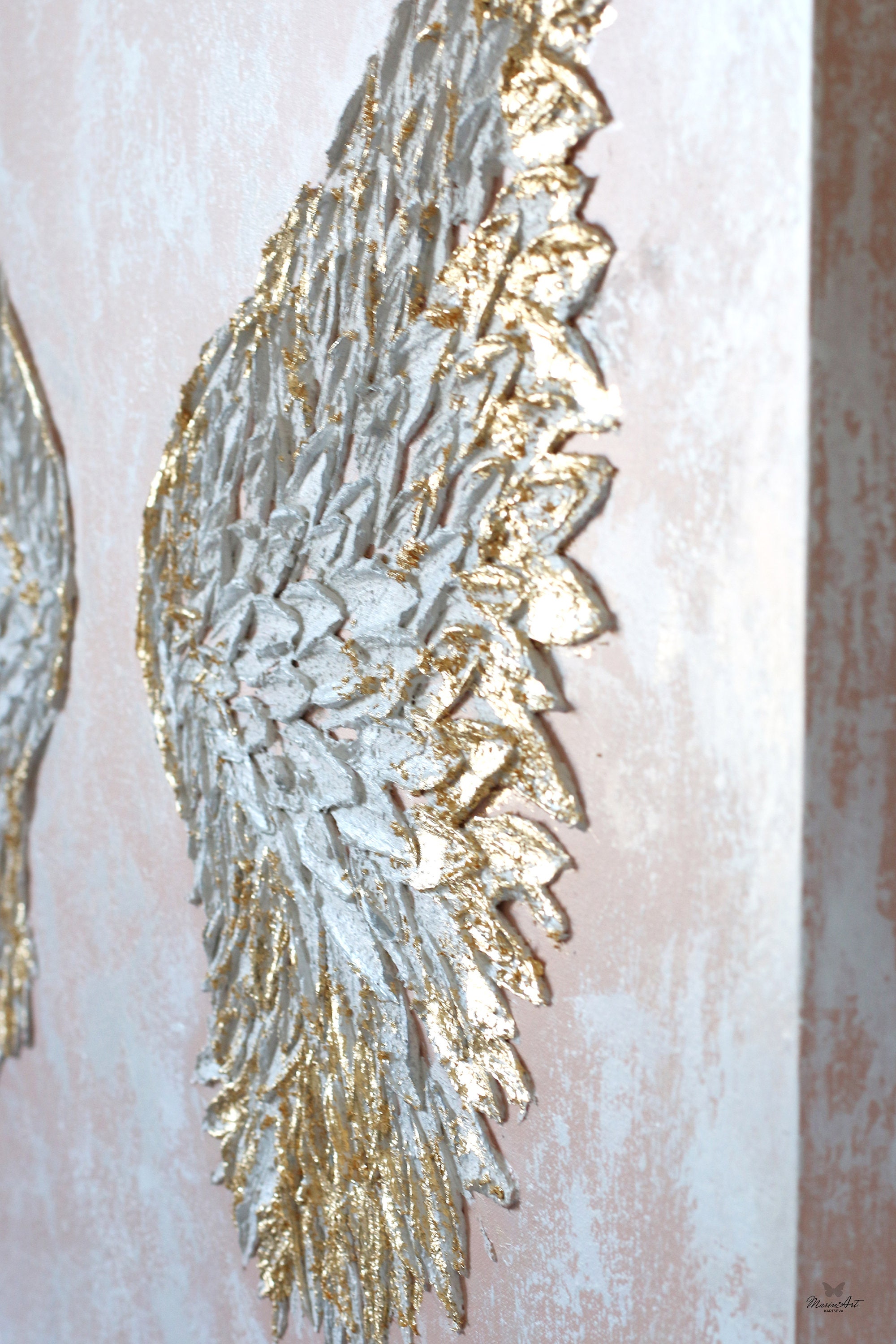 Texture Gold Leaves Wings Artwork Wings Painting for - Etsy