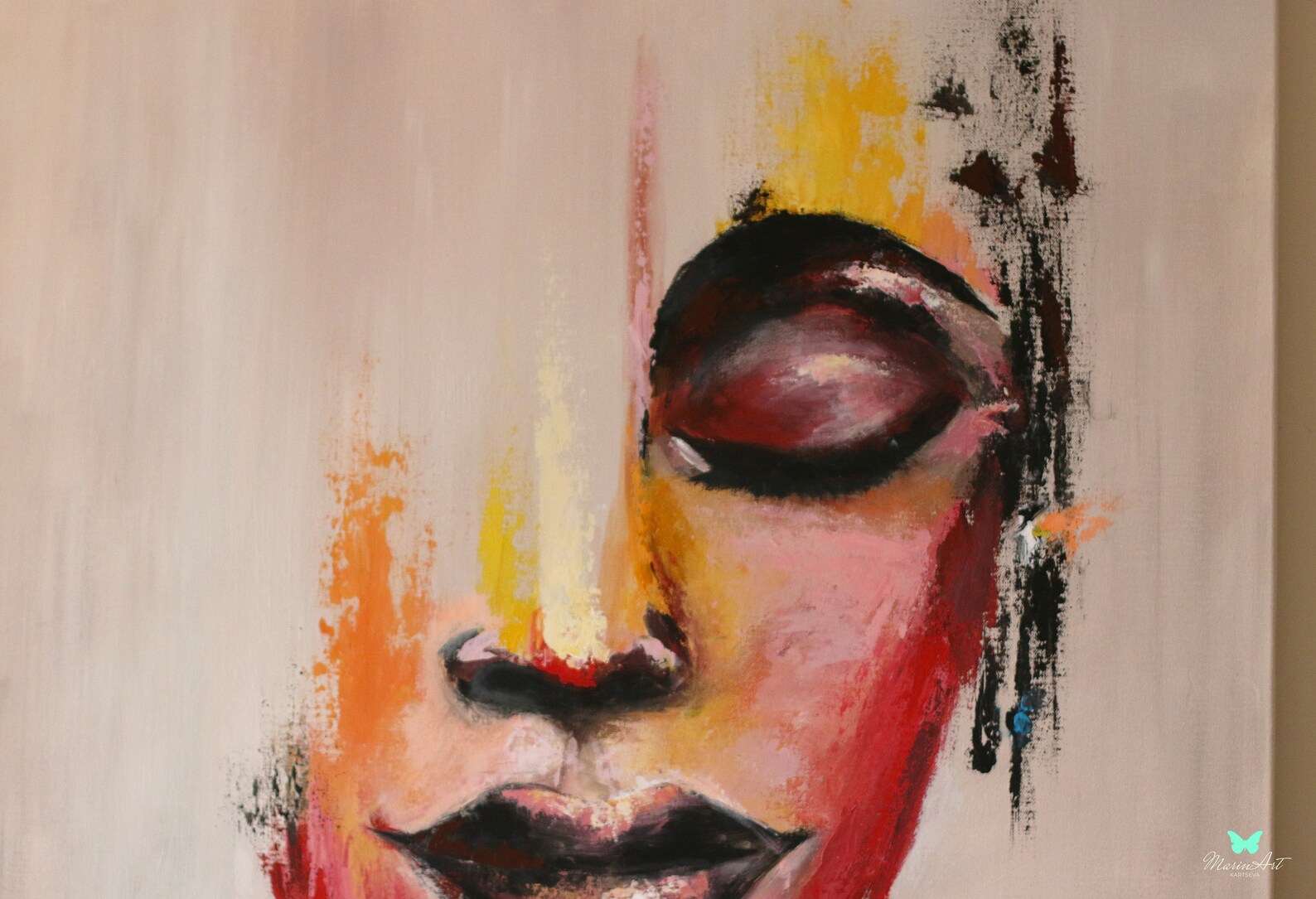 Abstract Face Art, Human Face Artwork, Colorful Portret Original ...