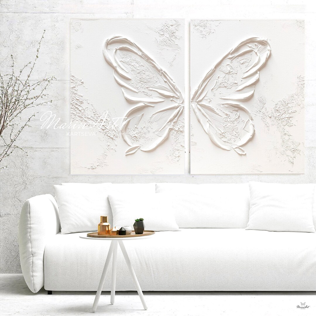 Set of 2 Wall Art Textured Butterfly Textured Painting, Textured ...