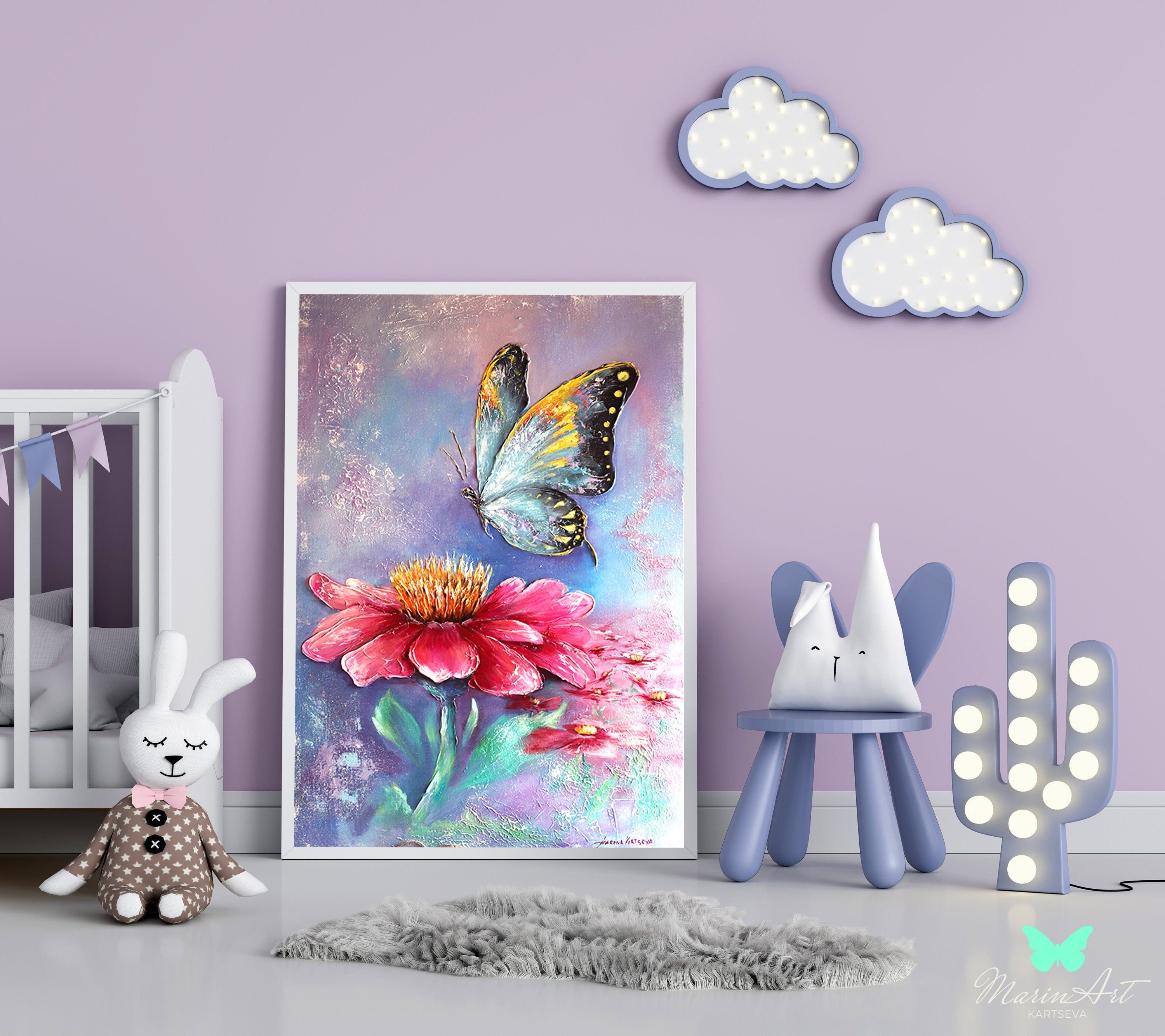 Texture Flowers Art, Texture Butterfly Art, Nursery Wall Art, Butterfly ...