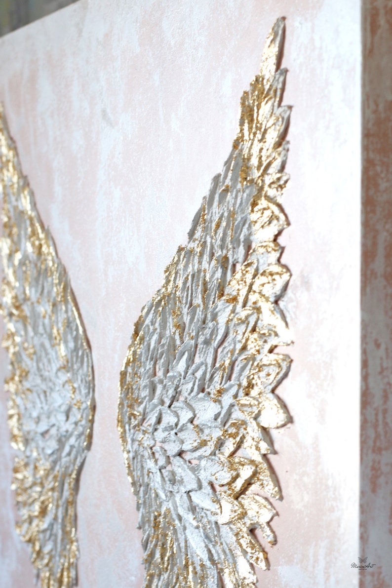 Texture Gold Leaves Wings Artwork , Wings Painting for Interior ...