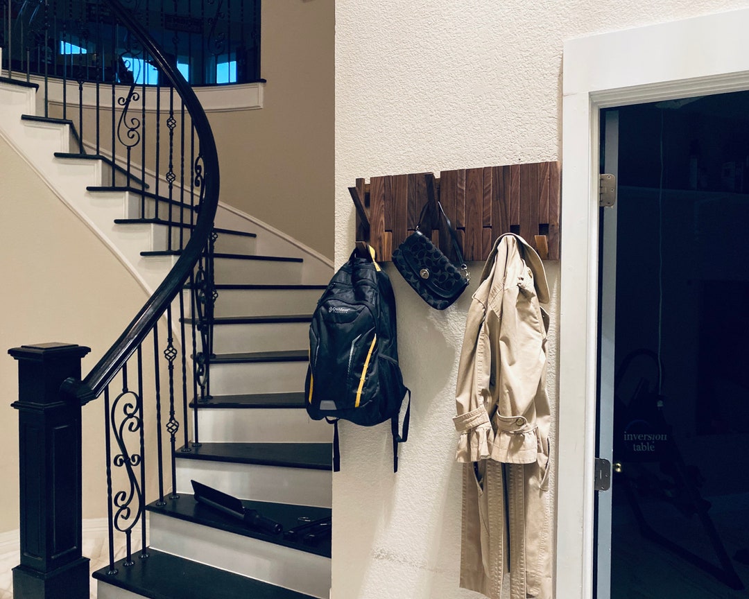 Handmade Wood Flip Down Hook Rack: Minimalist Coat & Hat Storage - Etsy